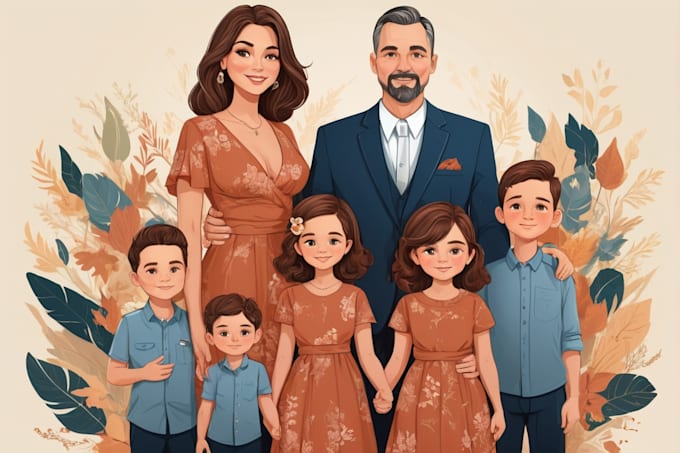 Draw a vector art family portrait by Toiankinney | Fiverr