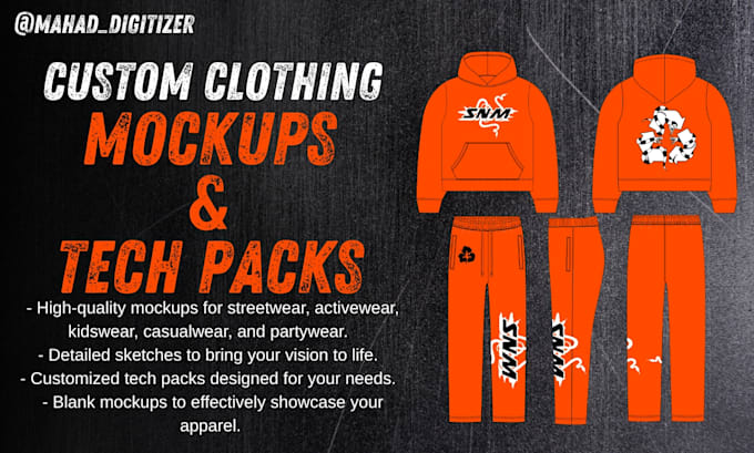 Do attractive 2d clothing mockups and techpack designs by Mahad ...