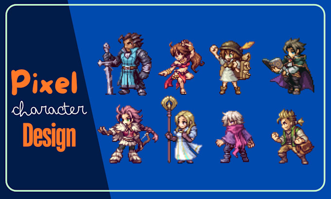 Make 8, 16, 32 bit pixel art character, 2d game character, pixel sprite ...