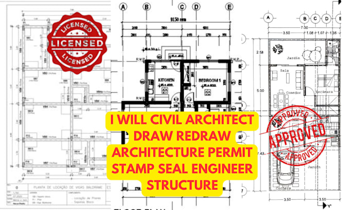 Civil architect draw redraw architecture permit stamp seal engineer ...