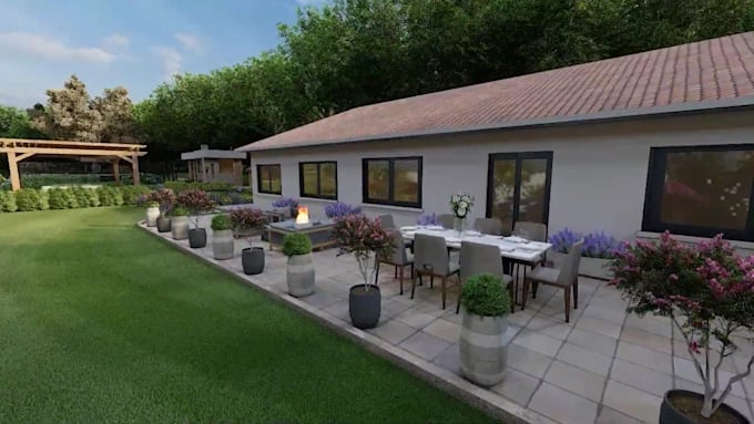 Do 3d landscape design, exterior, backyard patio rendering architecture ...