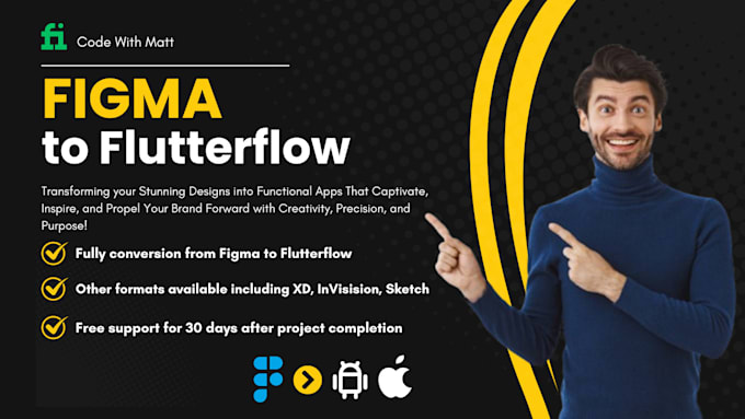 Convert figma, adobe xd, sketch designs into flutterflow app by Codewithmatt | Fiverr