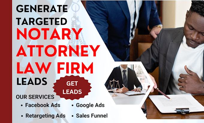 Generate exclusive notary leads attorney facebook ads law firm landing ...