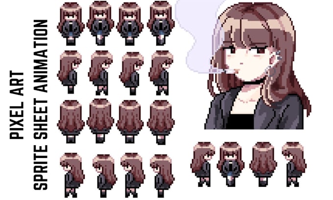 Hacer hoja de sprites de animación de pixel art, personaje de pixel art ...