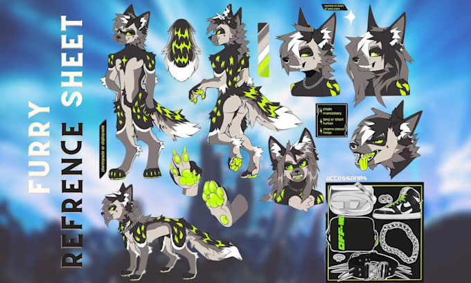 Draw furry reference sheet, furry art, reference sheet, fursona character sheet by Joshua1 ...