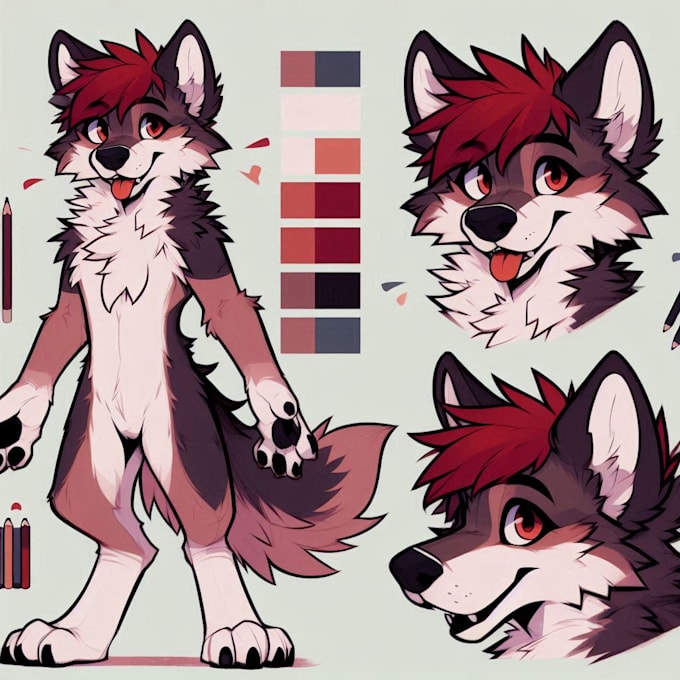 Draw furry wolf ref sheet character vtuber illustration feral anthro oc avatar by Markerden | Fiverr