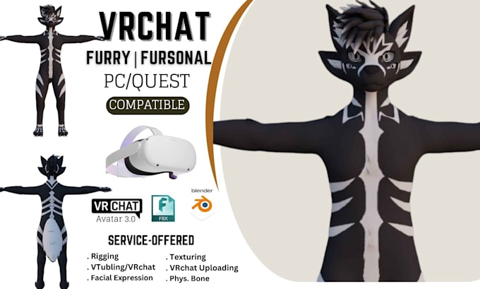 Model custom vrchat avatar 3d furry rigged fursona vrc vr character ...
