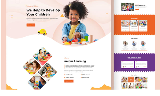 Design kindergarten, preschool, childcare, daycare, elearning childcare ...