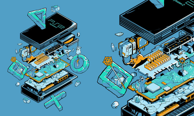 Draw fun and colorful exploded hardware illustrations by Spidersign ...