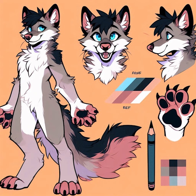 Draw furry ref sheet character vtube illustration oc fursona avatar feral anthro by Hammedoia ...