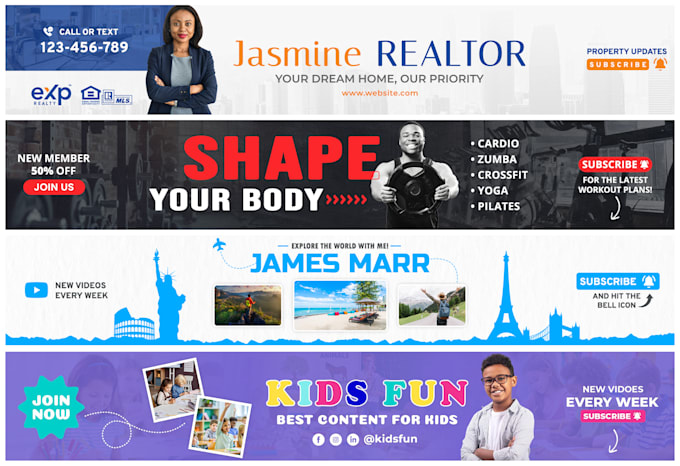 Design professional youtube banner or channel art by Design_24hrs | Fiverr