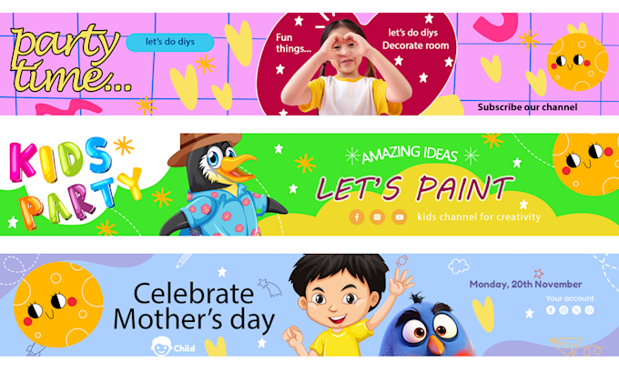Design attractive kids youtube banner with free thumbnail by ...