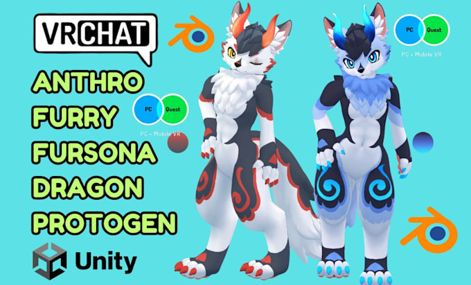 Custom 3d furry model for vrchat avatar, vrc fursona, vr anthro, anime ...