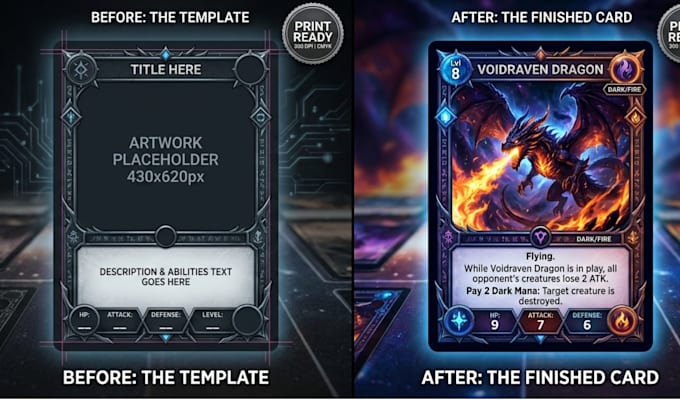 Do card game design trading tcg card template frame icons sleeve and ...