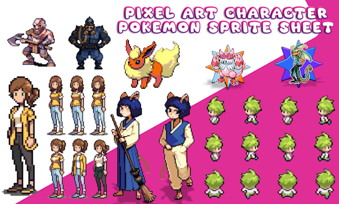 Make pokémon sprite, 2d pixel art sprite character sheet, animated ...