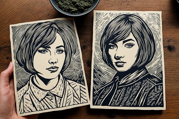 Draw a custom portrait in linocut style by Debonllen | Fiverr