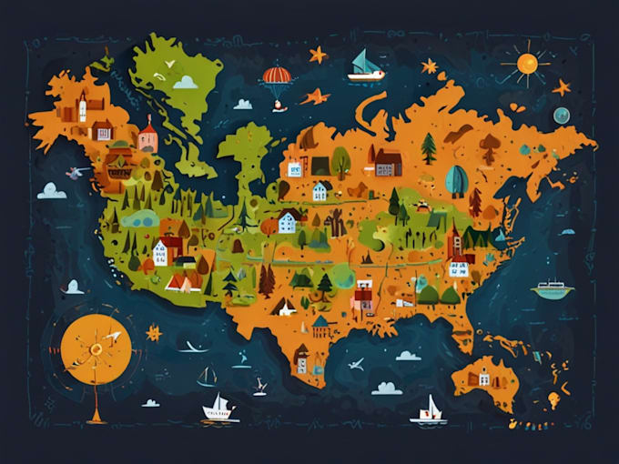 Draw a vector map illustration by Mayandler | Fiverr