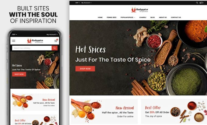 Design 7 figure spices shopify food recipe website sauce store ...