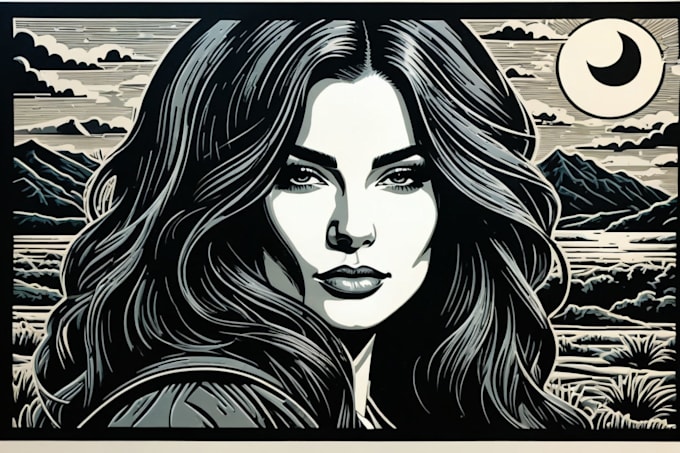 Draw a custom portrait in linocut style by Zhaniriffin | Fiverr
