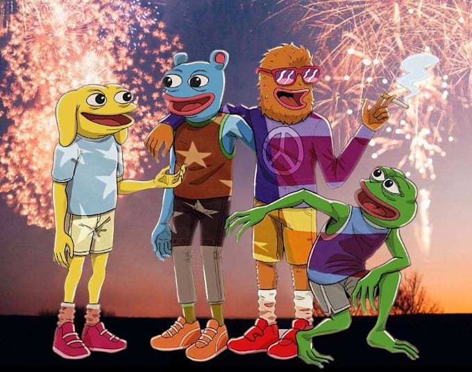 Meme coin art, 2d memecoin animation, meme art illustration, meme art ...