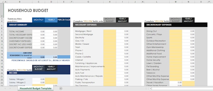 Create an automated household budget excel template by Ikabi02 | Fiverr