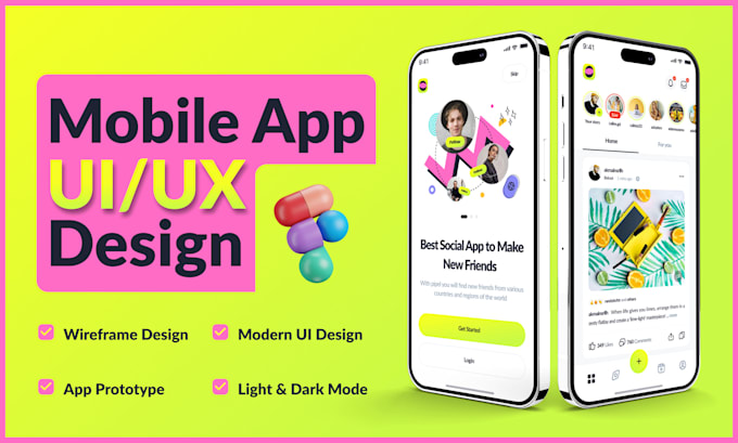 Design complete figma mobile app ui ux with wireframe design and app prototype by Techmindsx ...