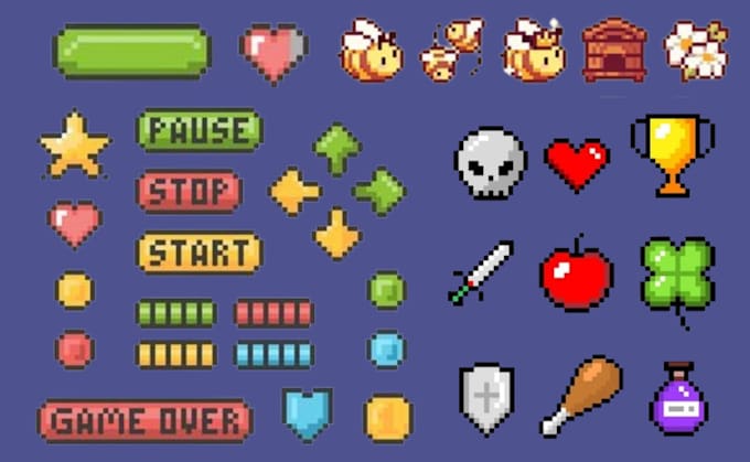 Do pixel art ui, icon, game graphics, hub, pixel art game for you by Spicity93 | Fiverr