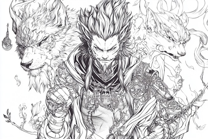 Draw custom detailed character line art for tattoo design by ...