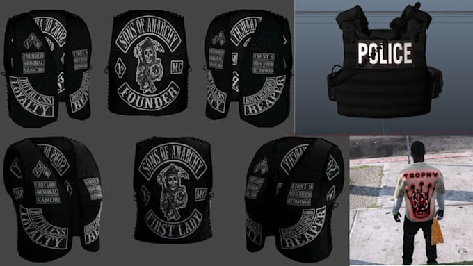 Make custom fivem clothings, mc kuttes both patch,fivem eup biker vests ...