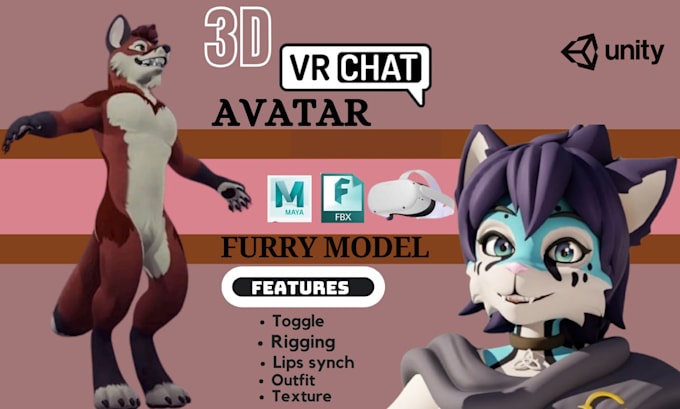 Create a custom vrchat avatar 3d furry avatar vrchat model nsfw anime ...