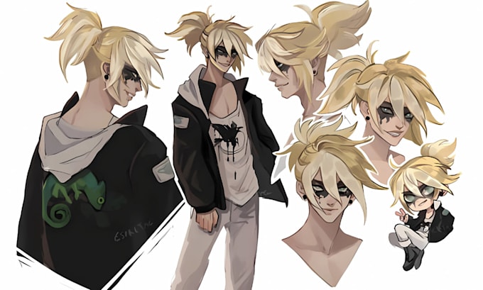 Illustrate custom character design reference sheet for comic or manga ...