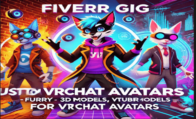 Make custom vrchat furry avatar, 3d model rig or 3d vtuber for vrchat ...