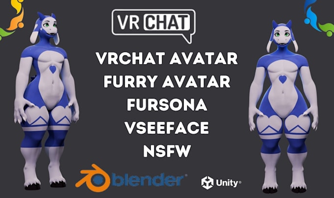 Create custom vrchat avatar, nsfw, 3d furry model, vtuber, fursona, vseeface