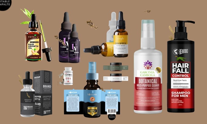 Design supplement, oil label design, hair oil label design and bottle ...