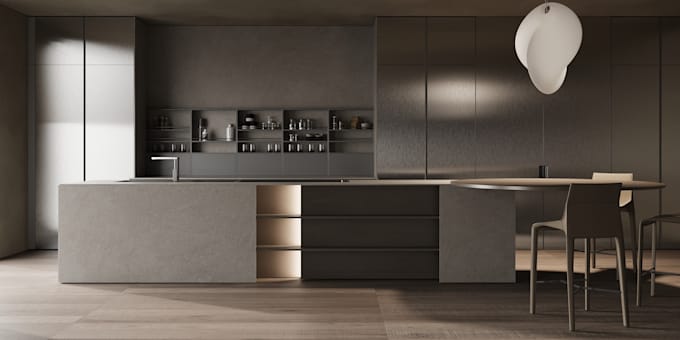 Create realistic open kitchen with living room renders by Asranur04 ...