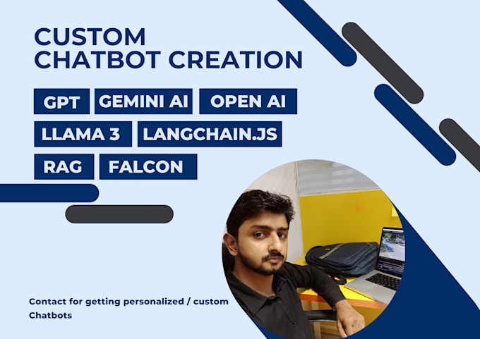 Make custom chatbots using llama 3, open ai, gemini ai, falcon ... Make custom chatbots using llama 3, open ai, gemini ai, falcon ...
