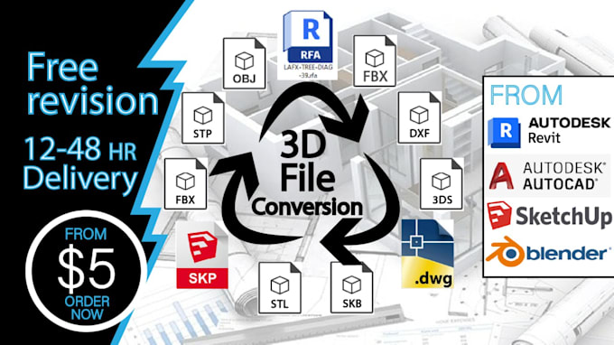 Convert 3d file to other format like rvt,skp,obj,fbx,stl,dwg, any other by Kalkidan_d | Fiverr