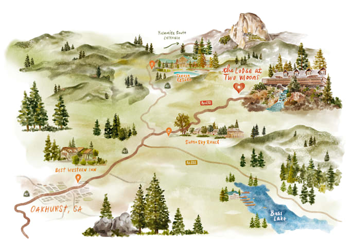 Watercolor wedding location maps paint itinerary by Burcustu | Fiverr