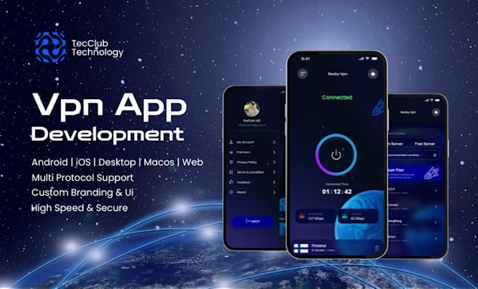 Develop a flutter based vpn app for android and ios supporting various protocol by Farhantec ...