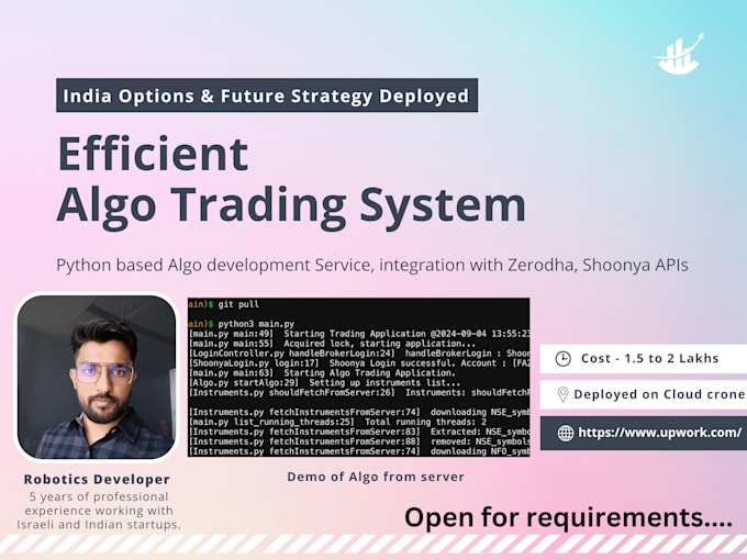 Algo trading development, cloud deployment with zerodha, shoonya, or ...