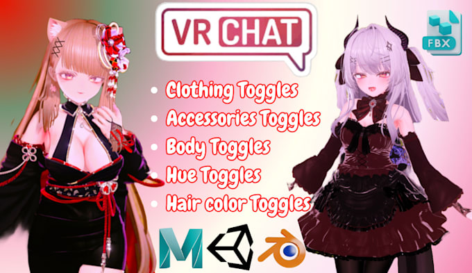 Create, upload, edit, outfit, dps, toggles custom vrchat avatar, anime ...
