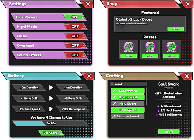 Create professional roblox ui for you by Caleb_laprath | Fiverr