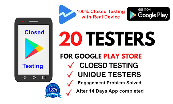 Do 20 testers for google play closed testing 14 days any app by Md ...
