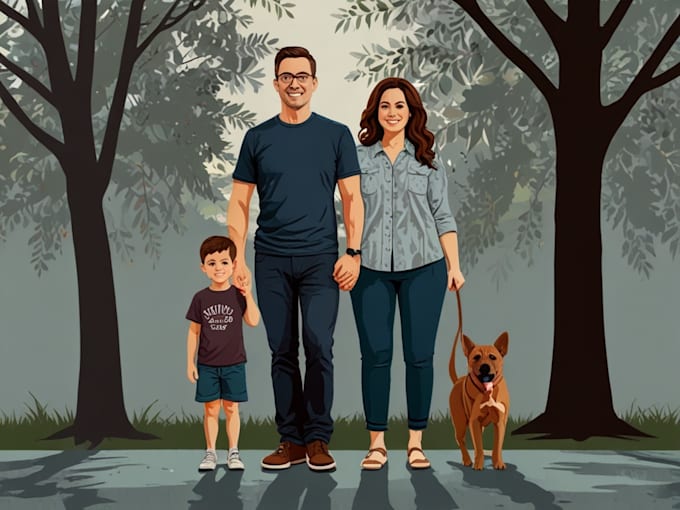 Draw a vector art family portrait by Liandroete | Fiverr