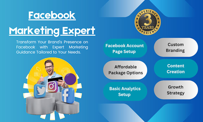 Create professional facebook account and page setup with custom posts ...