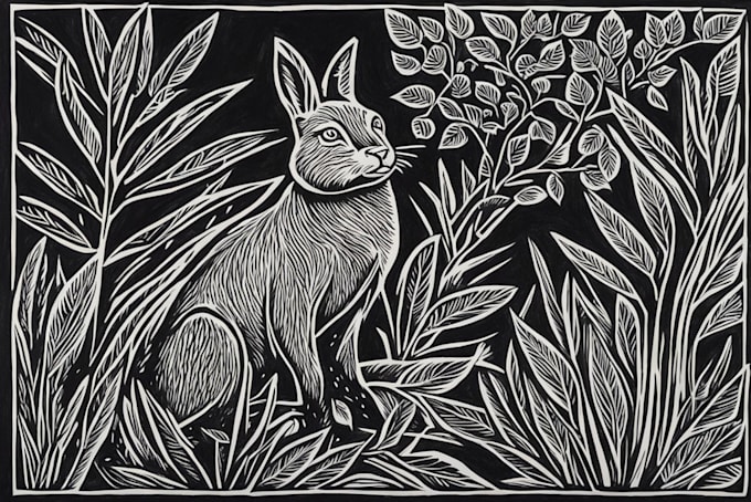 Draw a linocut of an animal or a plant in line art by Kejuanaw | Fiverr