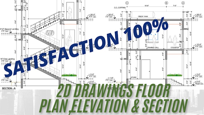 Draw autocad 2d drawings floor plan, section and elevation by ...