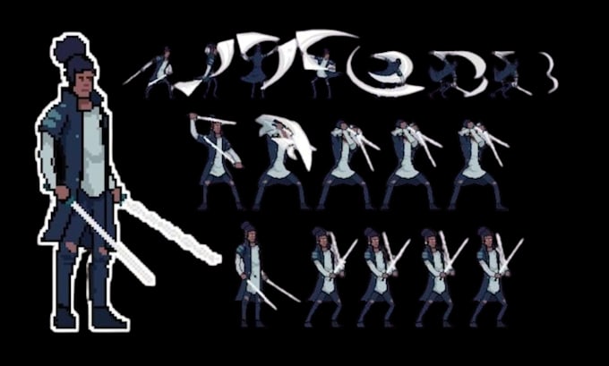 Draw pixel art sprite sheet animation 2d pixel game background 2d game art