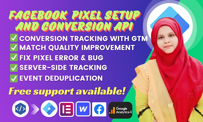 Setup facebook pixel conversion api ga4 server side tracking with gtm by Mrstamanna | Fiverr