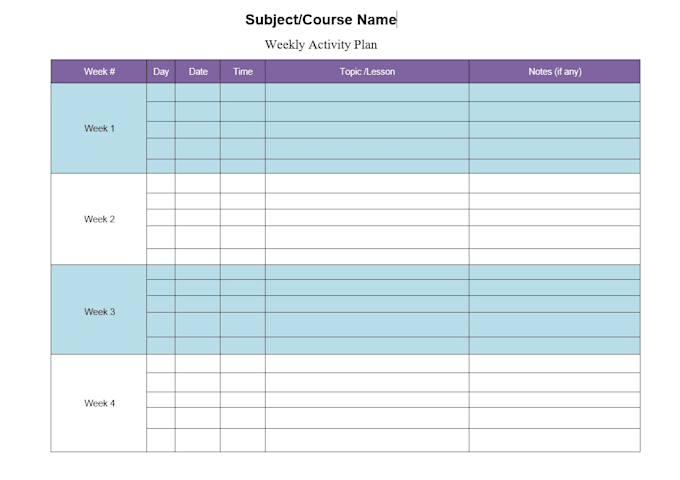 Create course and class activity planner and schedule by Mudassirali63 ...